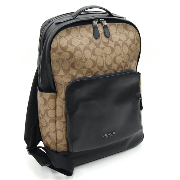 Coach | Bags | Coach Backpack Signature Graham F38755 Beige Black Pvc ...